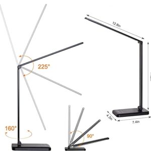 LED Desk Lamp Table Lamp Dimmable Reading Lamp with USB Charging Port 5 Lighting Modes 5 Brightness Levels, Sensitive Control, 30/60 min Auto Timer, Eye-Caring Office Lamp (Black 1.0)