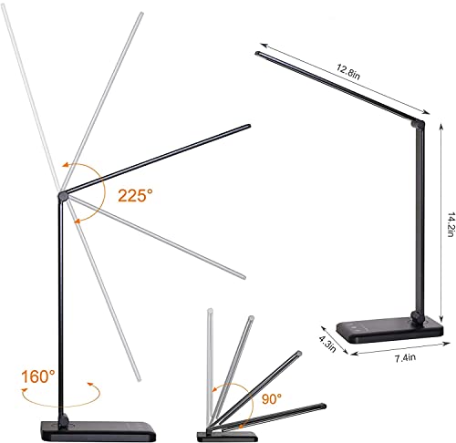 LED Desk Lamp Table Lamp Dimmable Reading Lamp with USB Charging Port 5 Lighting Modes 5 Brightness Levels, Sensitive Control, 30/60 min Auto Timer, Eye-Caring Office Lamp (Black 1.0)