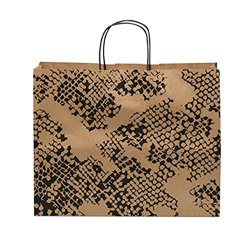 Boutique Bags - 16x6x12 100 Pack Extra Large Retail Bags for Small Business with Handles, Animal Print Brown Gift Bags for Goodie & Favor Bags, Birthday Party, Retail, Shopping, Merchandise, Bulk