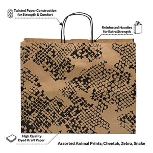 Boutique Bags - 16x6x12 100 Pack Extra Large Retail Bags for Small Business with Handles, Animal Print Brown Gift Bags for Goodie & Favor Bags, Birthday Party, Retail, Shopping, Merchandise, Bulk