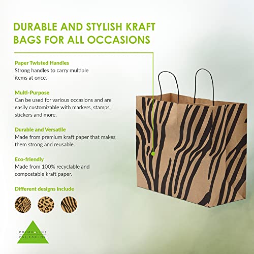 Boutique Bags - 16x6x12 100 Pack Extra Large Retail Bags for Small Business with Handles, Animal Print Brown Gift Bags for Goodie & Favor Bags, Birthday Party, Retail, Shopping, Merchandise, Bulk