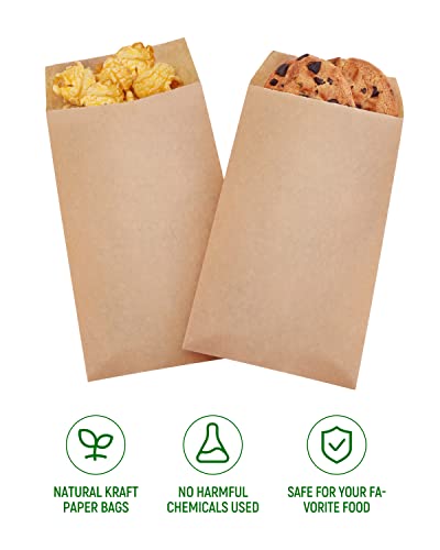 SEMNOZ 200 Pack Small Paper Bags, Natural Mini Brown Paper Bags 3.5 x 5.5 Inches, Tiny Kraft Paper Treat Bags for Cookies, Sandwiches, Snacks, Bakery, Popcorn, Candy, Gift, Party Favors