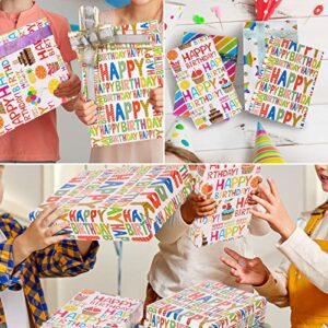 THMORT Birthday Wrapping Paper for Kids, Boys&Girls, Adults. Gift Wrapping Paper With Colorful Happy Birthday Font Print, Star, Rainbow Stripe lines,4 Bright and Shine Designs for Baby Shower, Holiday, Party. Pack Of 12 Sheets 20 X 29 Inch