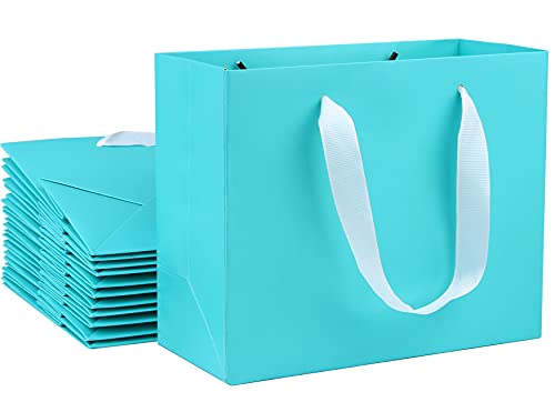 Dasofine Teal Gift Bags 20pcs, 8.7" × 3.9" × 7.1" Paper Bag with Handle Medium Size, Sturdy Kraft Paper Favor Bags, Gift Wrap Bags for Party, Wedding, Baby Shower