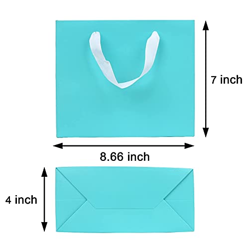 Dasofine Teal Gift Bags 20pcs, 8.7" × 3.9" × 7.1" Paper Bag with Handle Medium Size, Sturdy Kraft Paper Favor Bags, Gift Wrap Bags for Party, Wedding, Baby Shower