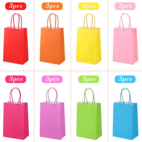 Moretoes 24pcs Party Favor Bags Bulk, 8 Colors Goodie Bags with Handles, Rainbow Small Gift Bags for Wedding, Baby Shower, Birthday, Party Supplies and Gifts