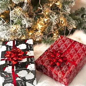 WRAPAHOLIC Christmas Wrapping Paper Roll - Black and Red Retro Santa, Silver Snowflake, HO HO HO Santa Hat Holiday Collection with Metallic Foil Shine - 4 Rolls - 30 Inch X 120 Inch Per Roll