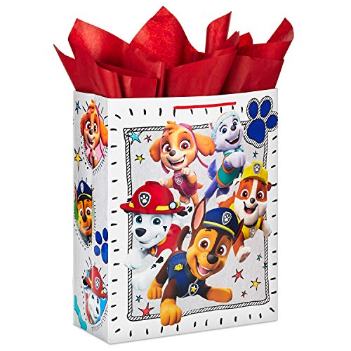 Hallmark 15" Extra Large Paw Patrol Gift Bag with Tissue Paper for Birthdays, Kids Parties, Christmas, Holidays, Red