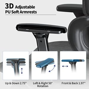 PatioMage Ergonomic Mesh Office Chair with 3D Adjustable Armrest,High Back Desk Computer Chair Ergo3d Ergonomic Office Chair with Wheels for Home & Office