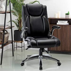 AFO Executive Office Ergonomic Chair with Flip-up Armrests, High Back Adjustable Height, Tilt and Built-in Lumbar Support for Comfort, 250lbs, Thick Bonded Leather Black