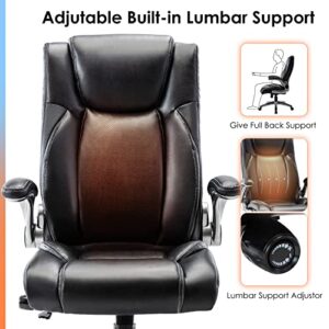 AFO Executive Office Ergonomic Chair with Flip-up Armrests, High Back Adjustable Height, Tilt and Built-in Lumbar Support for Comfort, 250lbs, Thick Bonded Leather Black