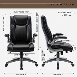 AFO Executive Office Ergonomic Chair with Flip-up Armrests, High Back Adjustable Height, Tilt and Built-in Lumbar Support for Comfort, 250lbs, Thick Bonded Leather Black