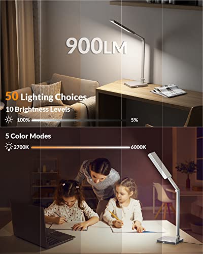 LEPOWER Bright LED Desk Lamp - 900LM 24W Eye-Caring Desk Light with Dual USB Charging Ports, Touch Control Table Light with 50 Dimmable Lighting Modes & 3 Modes Timer for Home, Office, Study