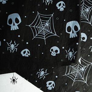 mr five 60 sheets black halloween tissue paper bulk,20″x 14″,halloween skull tissue paper for gift bags,black with white skull spider web pattern tissue paper,black tissue paper for halloween party