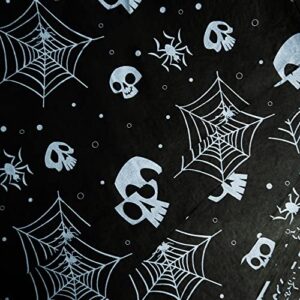 MR FIVE 60 Sheets Black Halloween Tissue Paper Bulk,20"x 14",Halloween Skull Tissue Paper for Gift Bags,Black with White Skull Spider Web Pattern Tissue Paper,Black Tissue Paper for Halloween Party