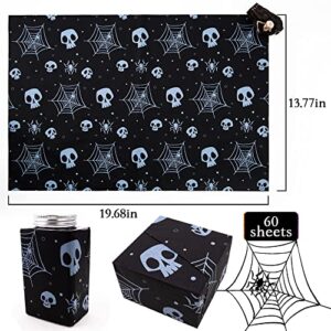 MR FIVE 60 Sheets Black Halloween Tissue Paper Bulk,20"x 14",Halloween Skull Tissue Paper for Gift Bags,Black with White Skull Spider Web Pattern Tissue Paper,Black Tissue Paper for Halloween Party