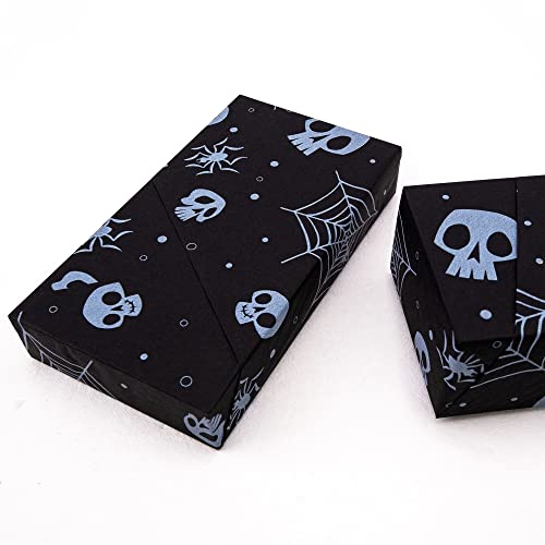 MR FIVE 60 Sheets Black Halloween Tissue Paper Bulk,20"x 14",Halloween Skull Tissue Paper for Gift Bags,Black with White Skull Spider Web Pattern Tissue Paper,Black Tissue Paper for Halloween Party