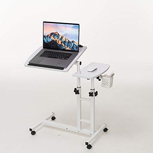 Farios Adjustable Laptop Desk with Wheels, Overbed Bedside Desk, Wheels Height Adjustable Desk Cart,Standing Laptop Desk,Moveable Laptop Stand,Tilting Over Bed Table,Rolling Laptop Stand-White.