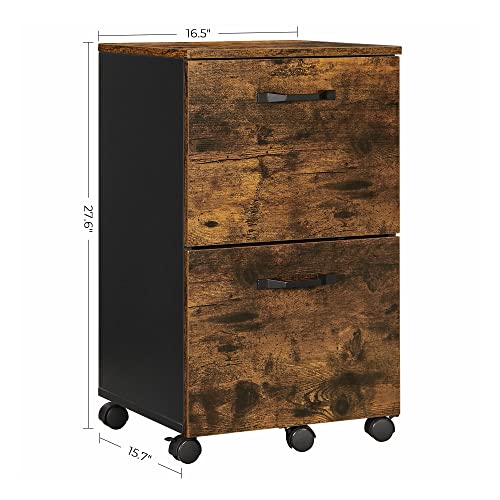 VASAGLE File Cabinet, with 2 Drawers, Mobile Filing Cabinet with Wheels, for A4, Letter Sized Documents, Hanging File Folders, Rustic Brown and Black UOFC040B01