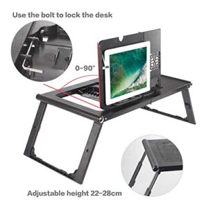 Etable Foldable Laptop Bed Tray Tablet Charging Table Adjustable Lap Desk with Built-in 10000mAh Rechargeable Power Bank and LED Light - Portable Laptop Table Breakfast Food Table Reading Desk - Black