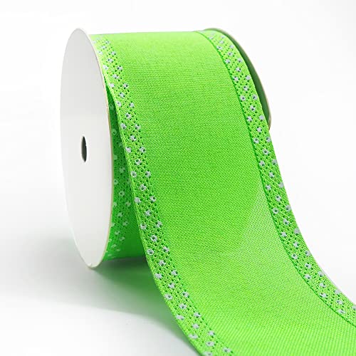 Estivaux Easter Green Ribbons 2.5 Inch ×10 Yards, Easter Wired Edge Ribbons Linen Burlap Ribbons Holiday Craft Ribbon Bows for Gift Wrapping Easter St. Patrick's Day Decorations