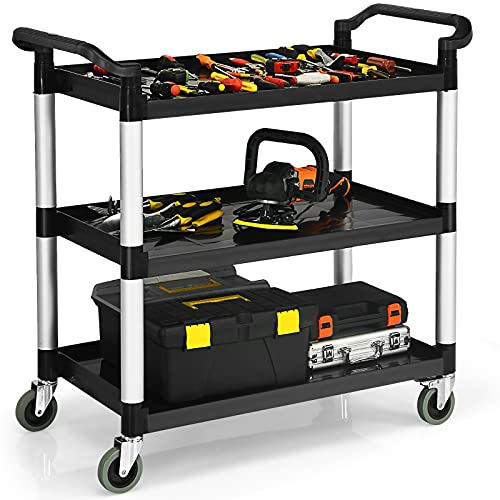 Goplus 3-Tier Rolling Utility Cart with Wheels, Heavy Duty 490 LBS Food Service Cart for Restaurant, Kitchen, Office, Plastic Push Cart Bus Cart, 40.5" x 19.5" x 38.5"