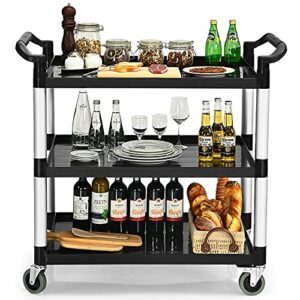 goplus 3-tier rolling utility cart with wheels, heavy duty 490 lbs food service cart for restaurant, kitchen, office, plastic push cart bus cart, 40.5″ x 19.5″ x 38.5″