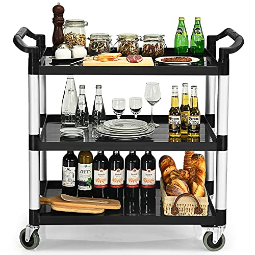 Goplus 3-Tier Rolling Utility Cart with Wheels, Heavy Duty 490 LBS Food Service Cart for Restaurant, Kitchen, Office, Plastic Push Cart Bus Cart, 40.5" x 19.5" x 38.5"