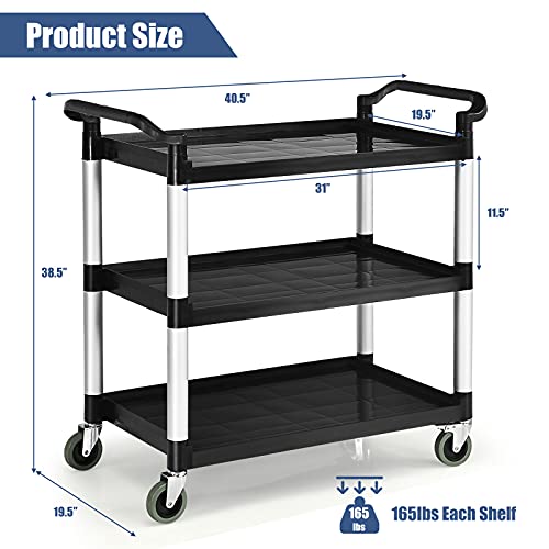 Goplus 3-Tier Rolling Utility Cart with Wheels, Heavy Duty 490 LBS Food Service Cart for Restaurant, Kitchen, Office, Plastic Push Cart Bus Cart, 40.5" x 19.5" x 38.5"