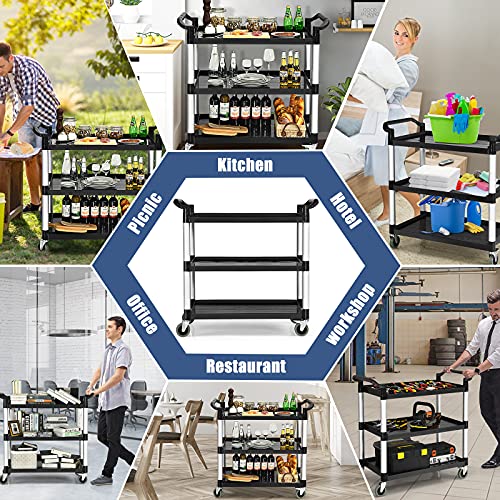 Goplus 3-Tier Rolling Utility Cart with Wheels, Heavy Duty 490 LBS Food Service Cart for Restaurant, Kitchen, Office, Plastic Push Cart Bus Cart, 40.5" x 19.5" x 38.5"