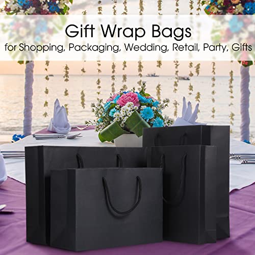 40 Pcs Shopping Bags Craft Bags Black Gift Bags with Handles, 4 Sizes Black Paper Bags Reusable Kraft Bags Gift Wrap Bags Packaging Bags Wedding Bags Party Favor Bags Business Bags