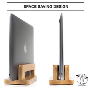 S&A WOODCRAFT Bamboo Vertical Laptop Stand, Adjustable Wooden Laptop Holder, Non-Slip Laptop Dock Compatible with Apple MacBook, Microsoft Surface, Gaming Laptops, IPad, Tablets