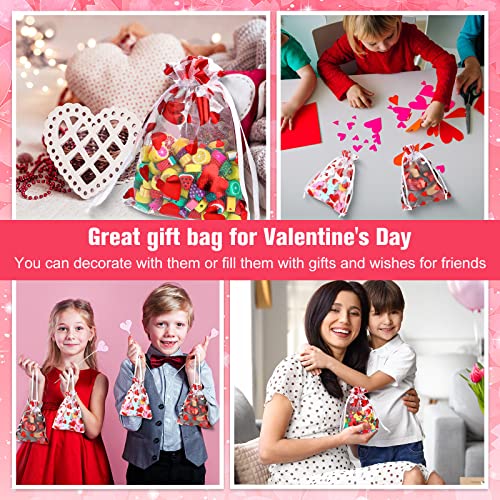 300 Pcs Valentine's Day Heart Candy Bags Organza Jewelry Pouches Drawstring Bags Valentine Love Heart Gift Bags Wedding Gift Pouch Drawstring Pouch for Gift Packaging (Heart Pattern, 3.94 x 4.72 Inch)