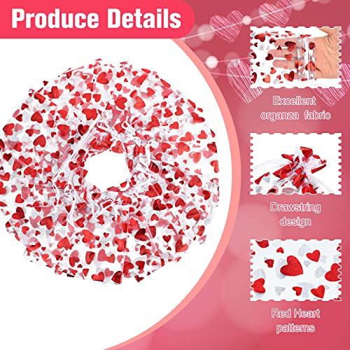 300 Pcs Valentine's Day Heart Candy Bags Organza Jewelry Pouches Drawstring Bags Valentine Love Heart Gift Bags Wedding Gift Pouch Drawstring Pouch for Gift Packaging (Heart Pattern, 3.94 x 4.72 Inch)