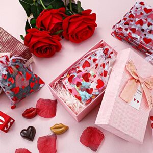 300 Pcs Valentine's Day Heart Candy Bags Organza Jewelry Pouches Drawstring Bags Valentine Love Heart Gift Bags Wedding Gift Pouch Drawstring Pouch for Gift Packaging (Heart Pattern, 3.94 x 4.72 Inch)