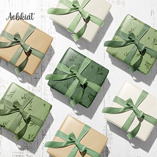 Aobkiat 24PCS Green Brown Wrapping Paper, 20 x 15Inch Olive Leaf Themed Tissue Paper for Gift Wrapping,Green Boho Wedding Decorations,Birthday Party,DIY Craft,Present Packaging