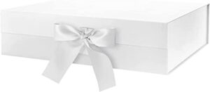 blk&wh extra large gift box with ribbon 16.3×14.2×5 inches, large white gift box with lid for presents, bridesmaid proposal box, big gift box for clothes and large gifts(glossy white)