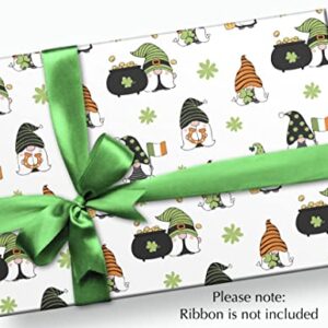 Stesha Party St Patricks Day Gnomes Wrapping Paper - Folded Flat 30 x 20 Inch (3 Sheets)