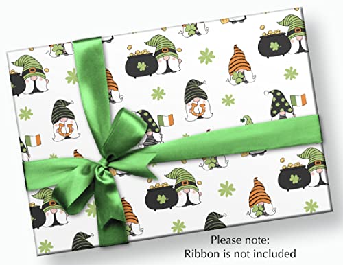 Stesha Party St Patricks Day Gnomes Wrapping Paper - Folded Flat 30 x 20 Inch (3 Sheets)