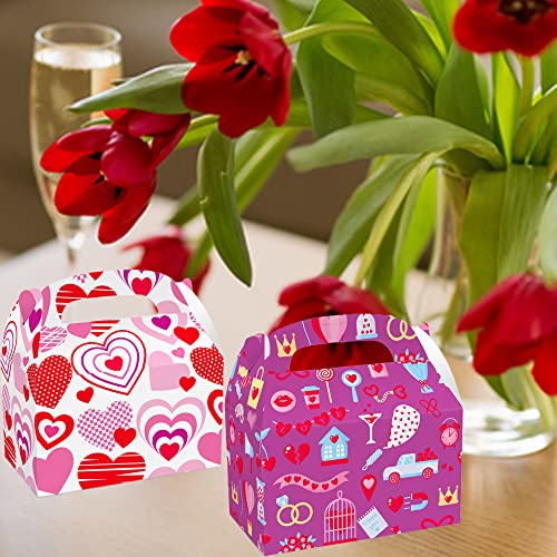 DmHirmg Valentine's Treat Boxes - Valentine's Day Heart Gift Boxes Valentines Candy Boxes Red Pink Purple White Goodie Boxes for Valentine's Day Birthday Party Decoration School Classroom