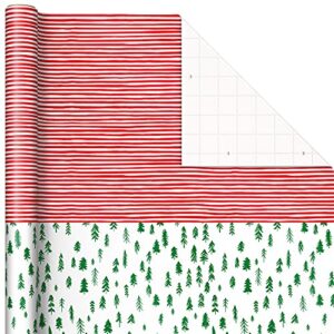 Hallmark Christmas Wrapping Paper Jumbo Rolls with Cut Lines on Reverse (2 Rolls, 4 Designs: 160 Sq. Ft. Ttl) Red Dots on White, Snowflakes on Navy, Red and White Stripes, Evergreen Trees