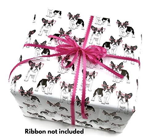 Stesha Party Frenchie Puppy Dog Gift Wrapping Paper - Folded Flat 30 x 20 Inch (3 Sheets)