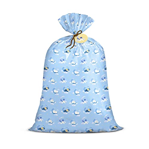 Loveinside Jumbo Large Plastic Gift Bag, Baby Boy Design Plastic Bag with Tag and Tie for Birthday, Baby Shower - 56" x 36", 1 Pcs - Blue Sleepy Bear