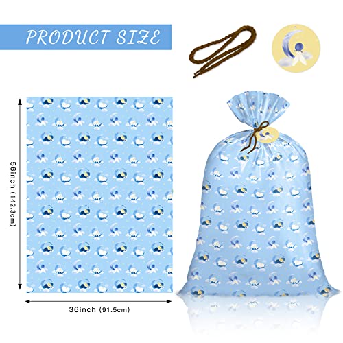 Loveinside Jumbo Large Plastic Gift Bag, Baby Boy Design Plastic Bag with Tag and Tie for Birthday, Baby Shower - 56" x 36", 1 Pcs - Blue Sleepy Bear