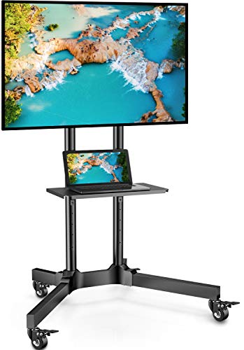 Mobile TV Cart for 32-83 Inch TVs Rolling TV Stand with Height Adjustable Tray Max VESA 600x400mm Holds up to 132lbs LED/LCD/OLED Flat/Curved TVs Portable TV Stand with Lockable Wheels- PGTVMC01