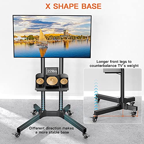 Mobile TV Cart for 32-83 Inch TVs Rolling TV Stand with Height Adjustable Tray Max VESA 600x400mm Holds up to 132lbs LED/LCD/OLED Flat/Curved TVs Portable TV Stand with Lockable Wheels- PGTVMC01