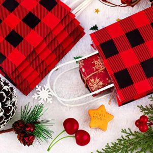 Cooraby 30 Pieces Mini Red and Black Plaid Bag Paper Party Kraft Christmas Bags with Handle for Birthday, Wedding, Party Celebrations