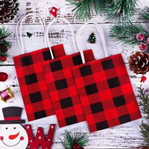 Cooraby 30 Pieces Mini Red and Black Plaid Bag Paper Party Kraft Christmas Bags with Handle for Birthday, Wedding, Party Celebrations