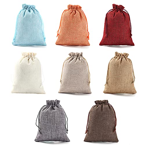 YoungJewl 24 Burlap Bags with Drawstring Mixed Color Drawstring Gift Bag Jewelry Pouch Hessian Bags Burlap Sacks for Wedding Party Favors DIY Craft(5x7Inch)