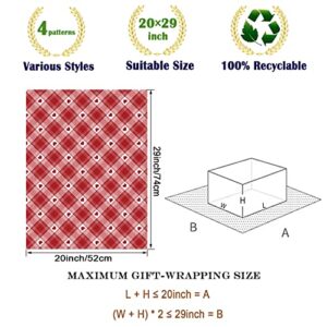 GIOLNIAY Valentine's Day Wrapping Paper for Men Women - Red Heart, White&Red Plaid, Brown&Black Plaid, Pink Gift Wrap for Wedding, Birthday, Mother's Day, Father's Day, 74*52CM per Sheet (8 Folded Sheets), Recyclable, Easy to Store